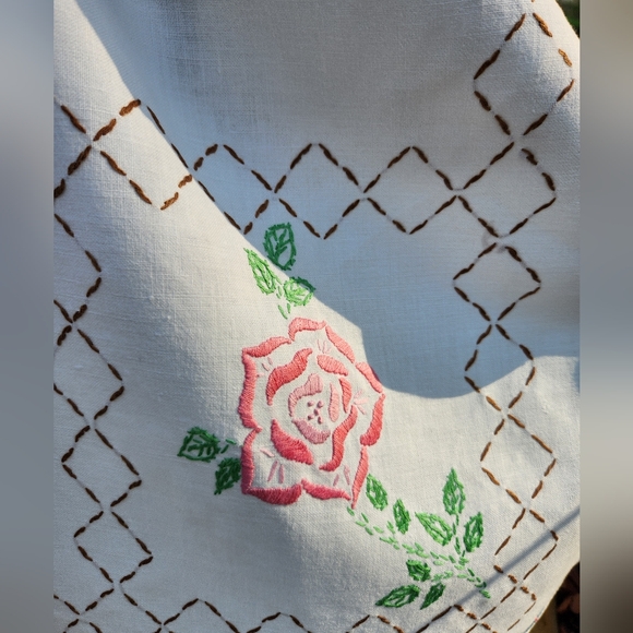 Vintage | Dining | Vintage Tablecloth With Satin Stitched Roses And ...